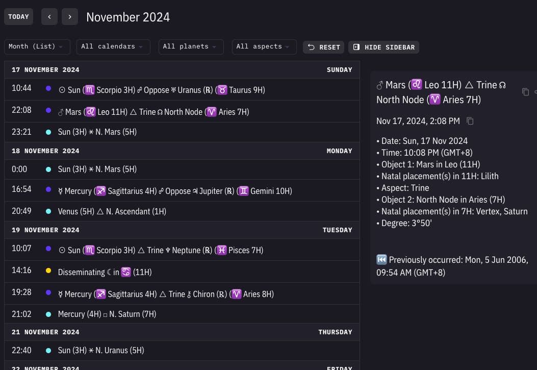 transitcal | personalized astrology calendar